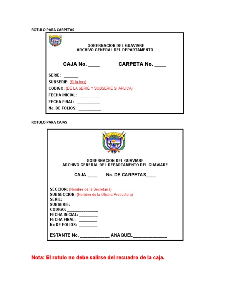 Rotulo de Caja y Carpeta | PDF