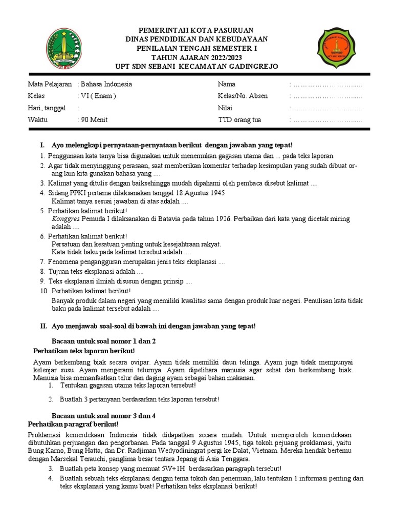 Soal Pts Bindo Fix | PDF