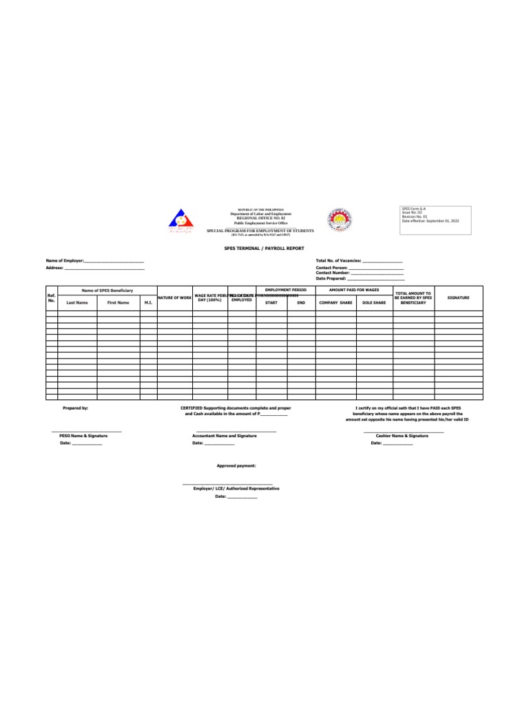 SPES Payroll Report Template | PDF | Unemployment Benefits | Employment