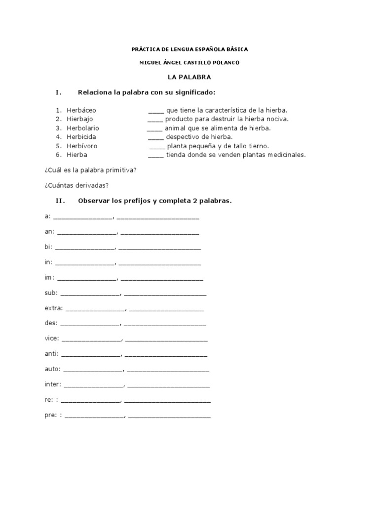 Ejercicios de Lengua Española Básica | PDF