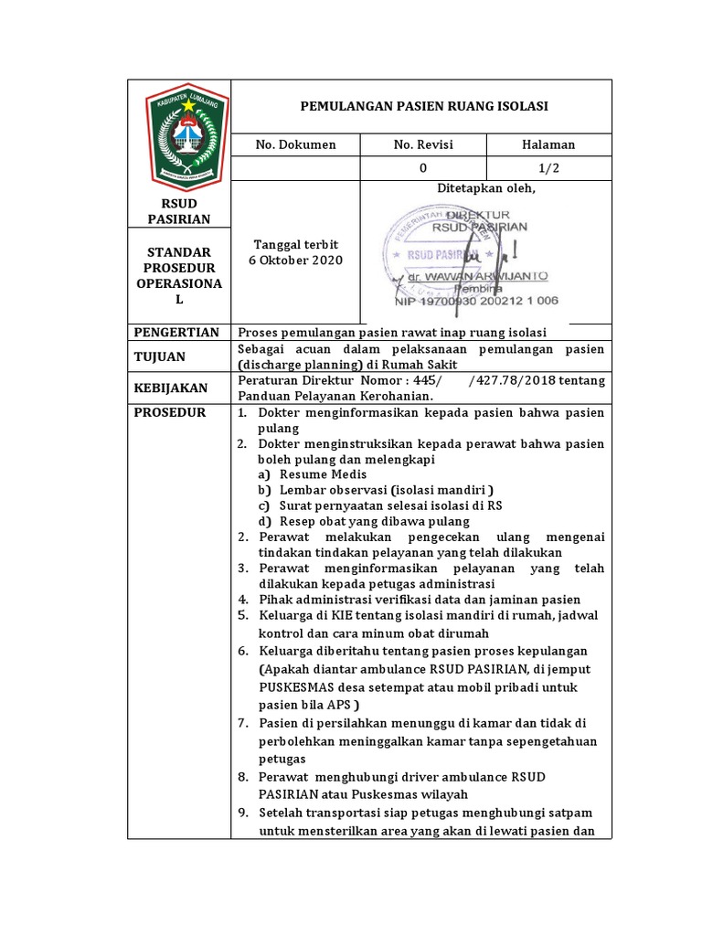 Prosedur Pemulangan Pasien Isolasi | PDF