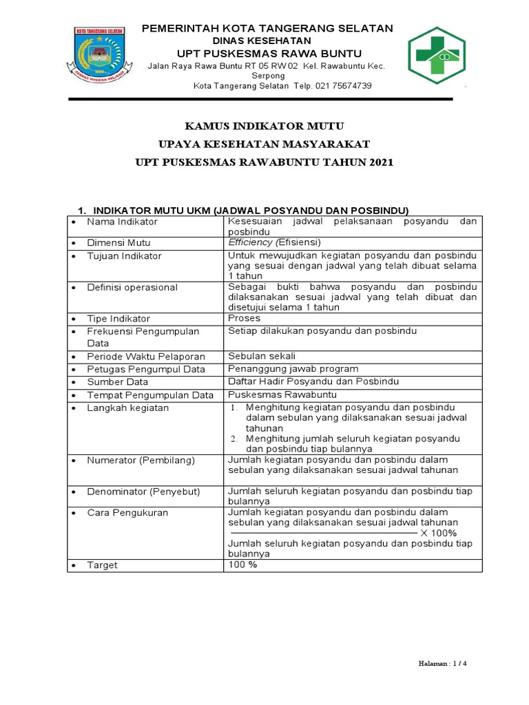 Kamus Indikator Mutu UKM 2021 | PDF | Sains & Matematika