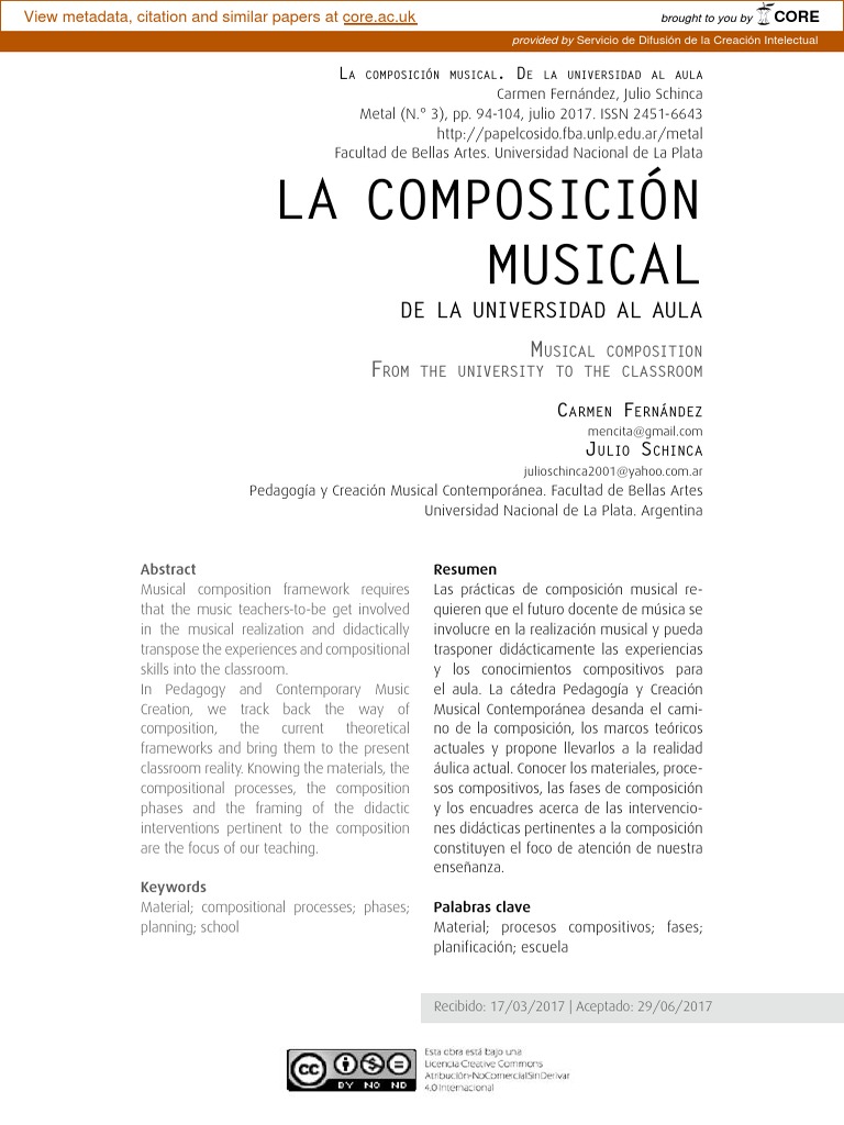 Composición Musical | PDF | Método de enseñanza | Evaluación