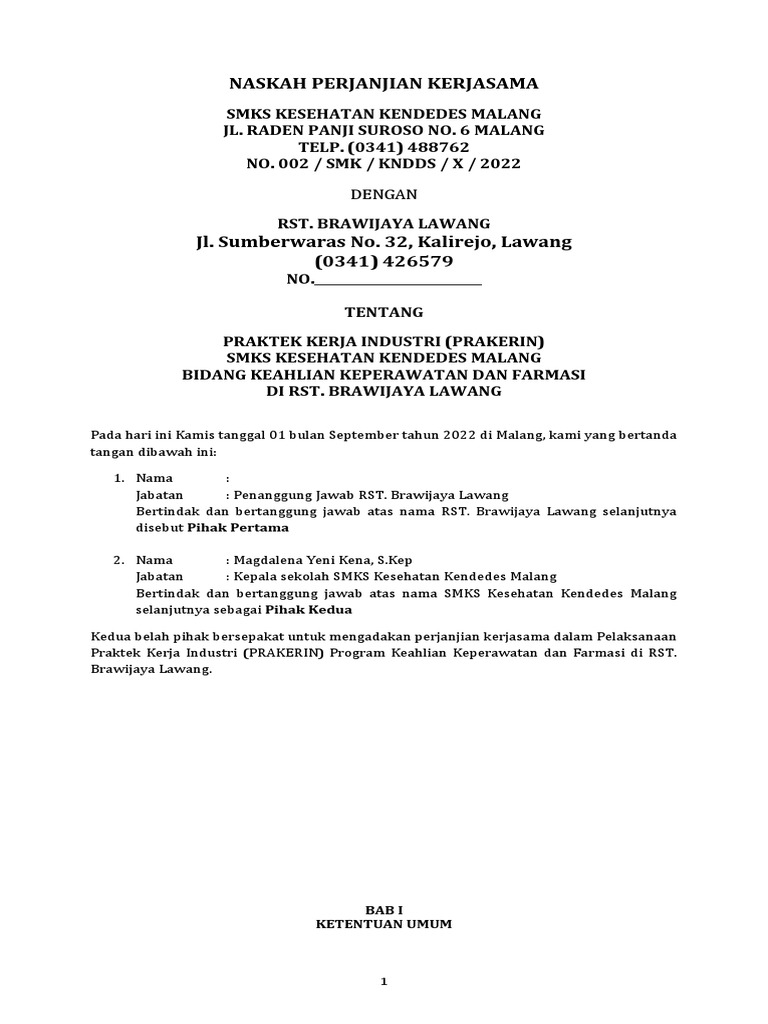 Naskah Perjanjian Kerjasama | PDF