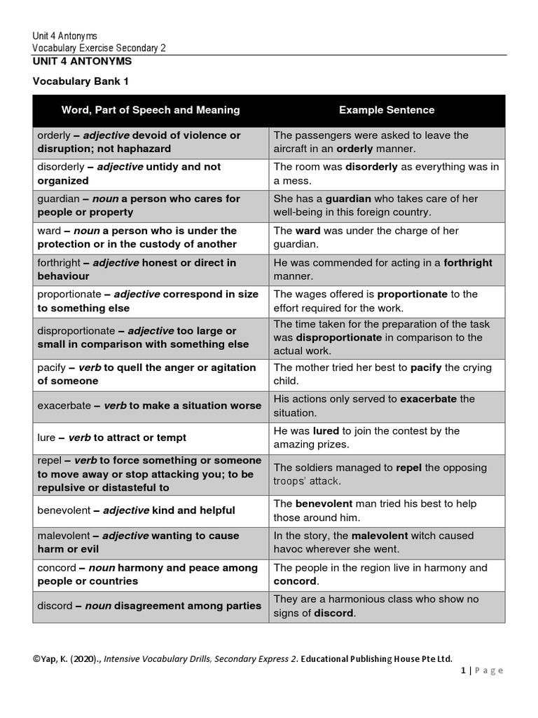 S2 - Vocabulary - Unit 4 - Antonyms | PDF | Adverb | Adjective