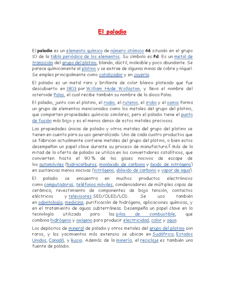 Usos y características del paladio | PDF | Paladio | Platino