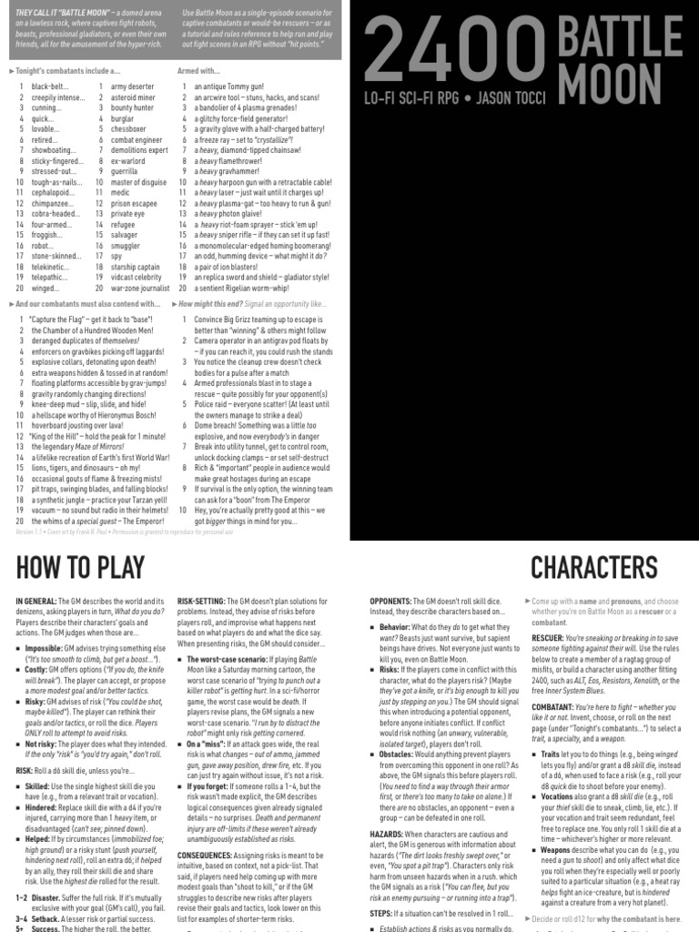 2400 Battle Moon v1.1 B&W | PDF | Risk