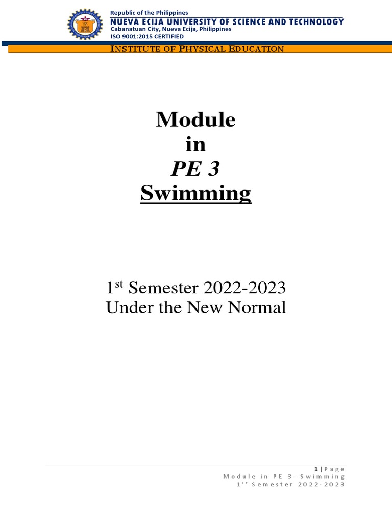 Pe 3 Swimming Unit 1 Module Pdf Flexibility Anatomy