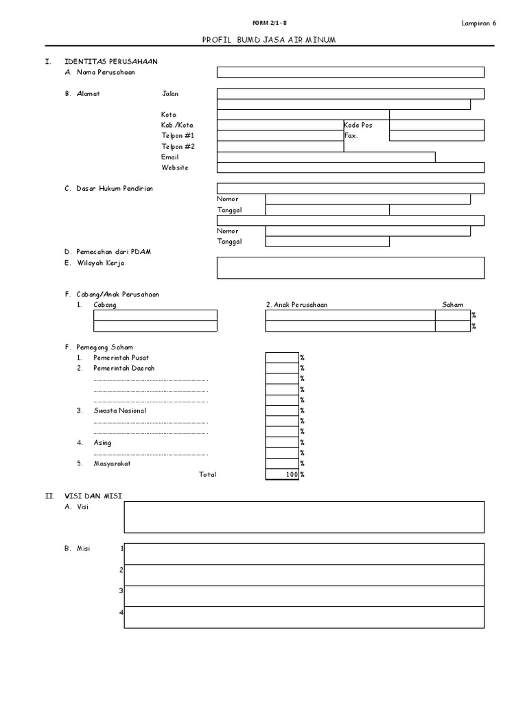 Daftar Isian Data BUMD - PDAM | PDF
