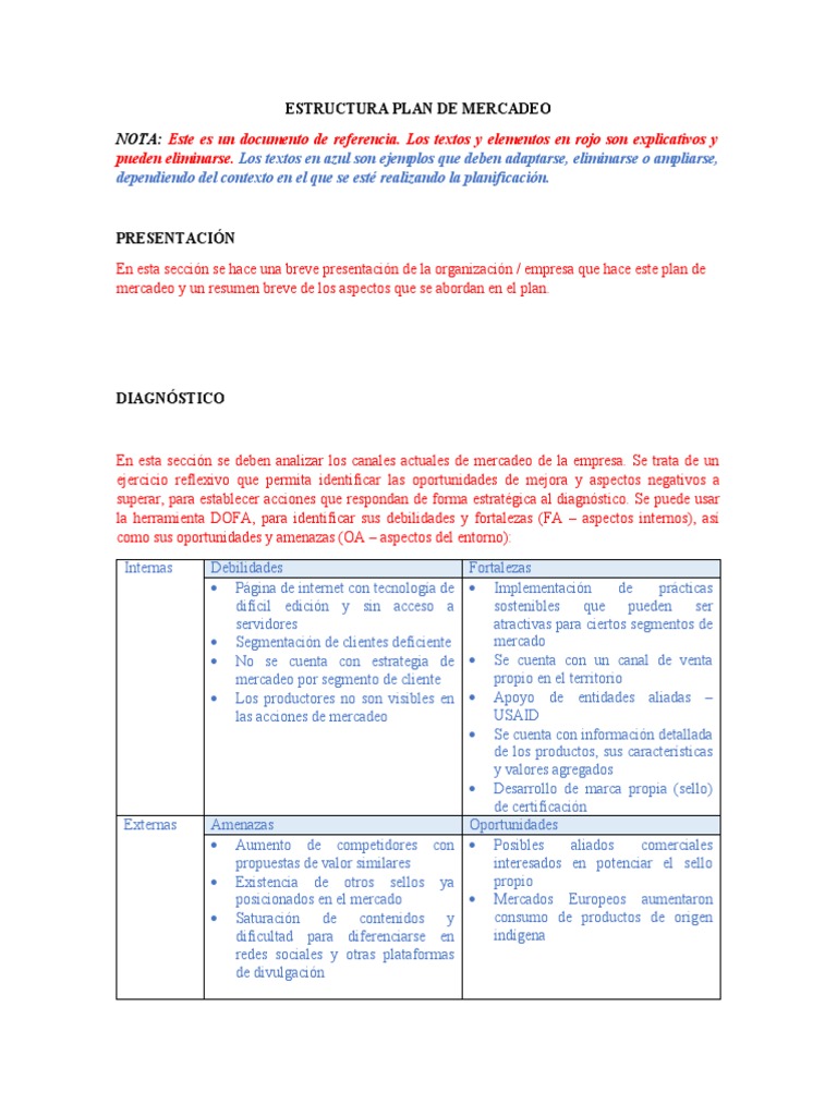 Estructura Plan de Mercadeo Formato | PDF | Marketing | Producto (Negocio)