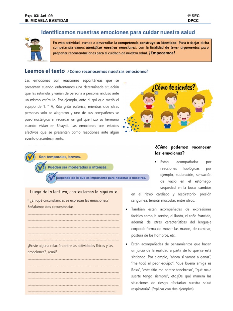 02 DPCC 1º Identificamos Nuestras Emociones para Cuidar Nuestra Salud | PDF | Las emociones ...