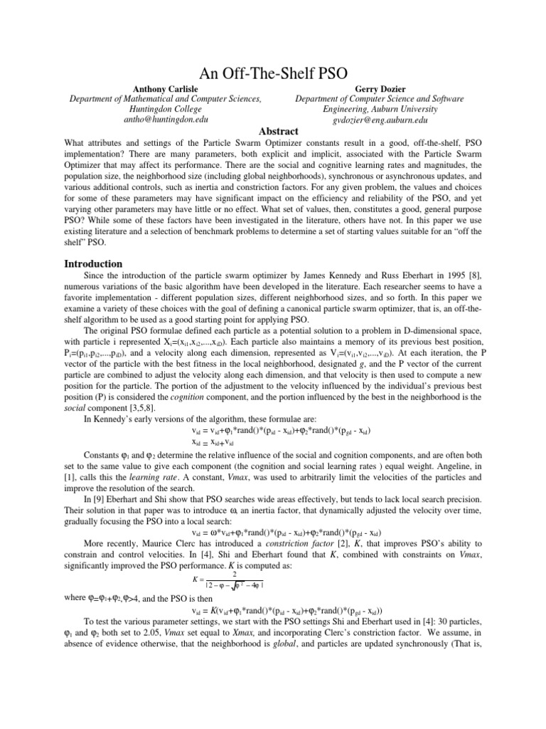 Anthony-Carlisle - An Off-The-Shelf PSO | PDF | Applied Mathematics