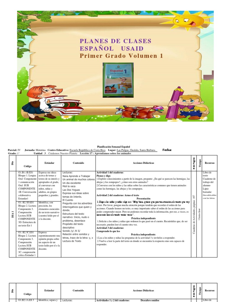 Planificación semanal para el aprendizaje del español en el primer ...