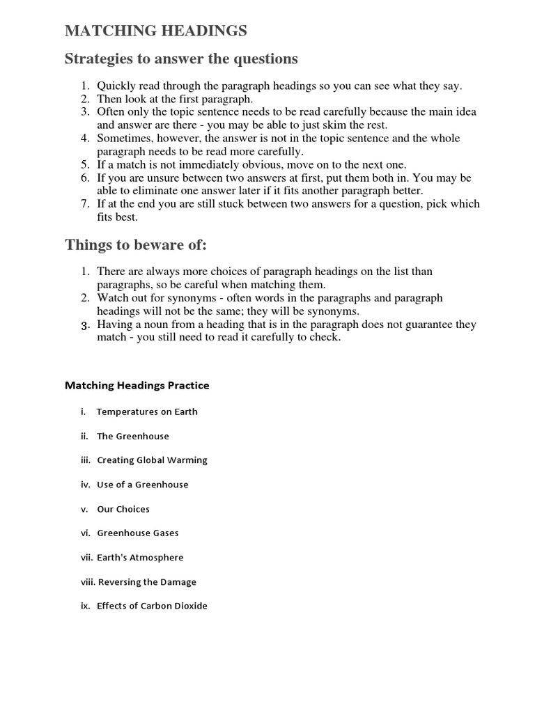 Matching Headings Strategies Guide | PDF