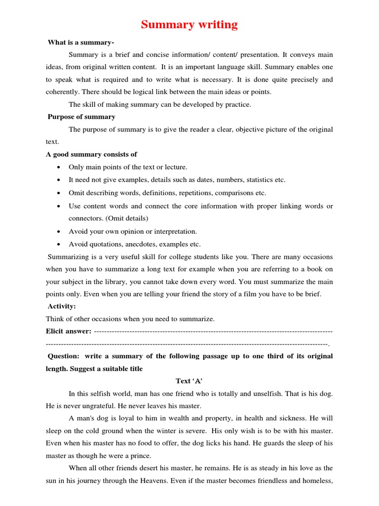 Summary Writing Techniques and Examples | PDF | Paragraph | Information
