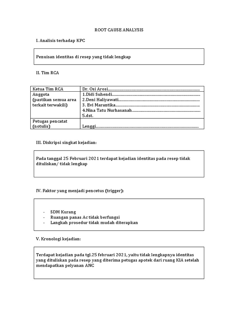 Contoh Form Fmea Dan Rca Kia | PDF