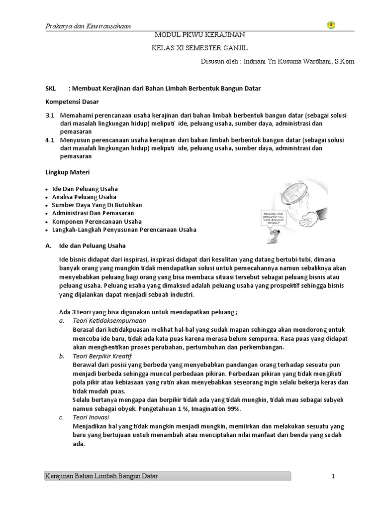 Modul PKWU Kerajinan Kelas 11 Semester 1 | PDF | Karier & Perkembangan ...