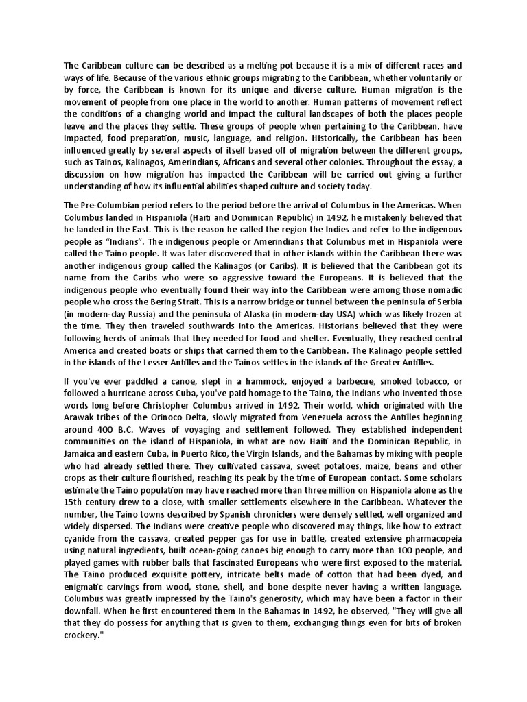 Carib Essay Historical Migration In The Caribbean Pdf Caribbean