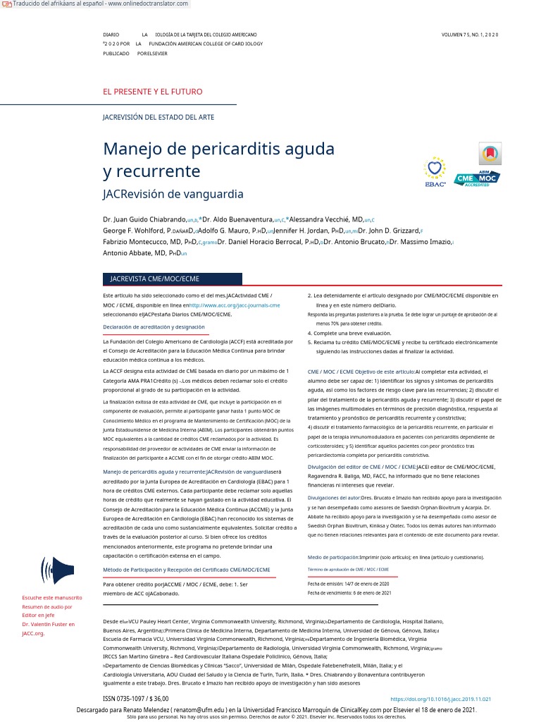 Management Of Acute And Recurrent Pericarditis Af Es Pdf Cáncer