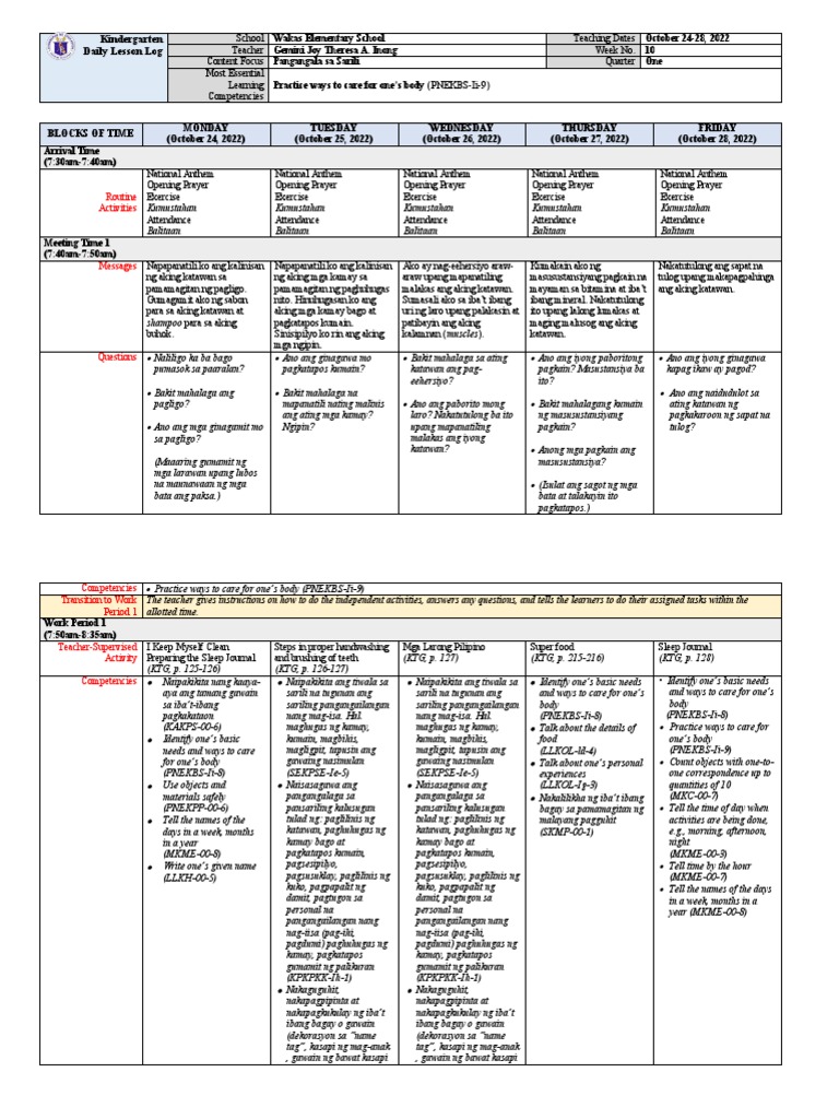 Kindergarten DLL MELC Q1 Week 10 | PDF