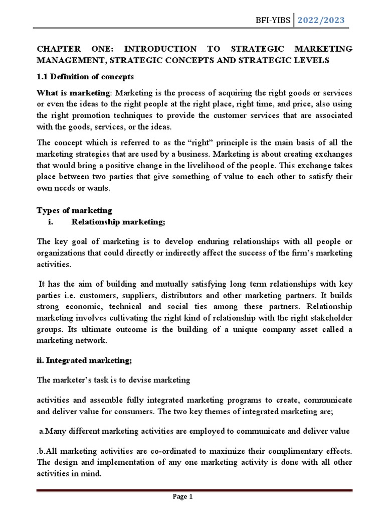Chapter One of Strategic Marketing Managment | PDF | Marketing ...