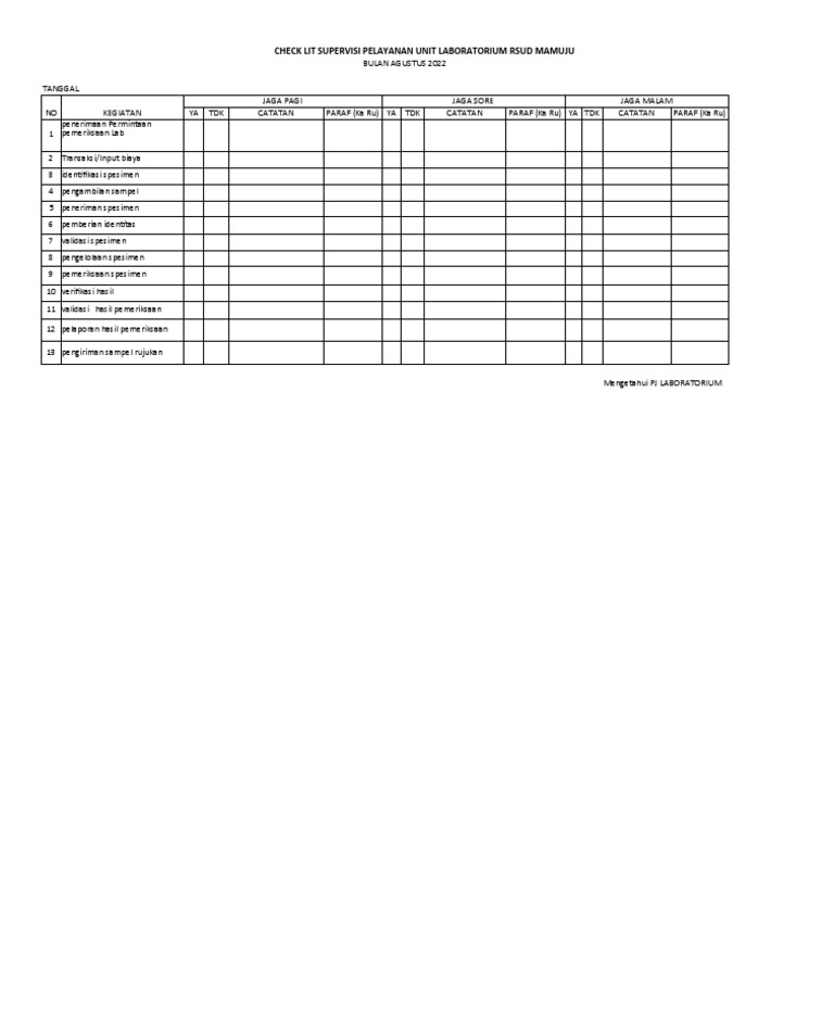Supervisi Pelayanan Laboratorium RSUD Mamuju | PDF