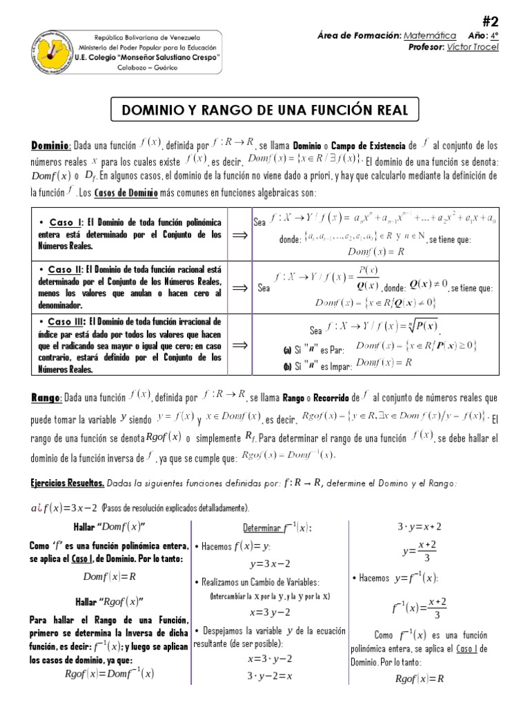 Dominio y Rango de Funciones Reales | PDF | Número Real | Función (Matemáticas)