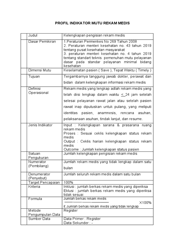 Profil Indikator Mutu Rekam Medis | PDF | Pengembangan Diri