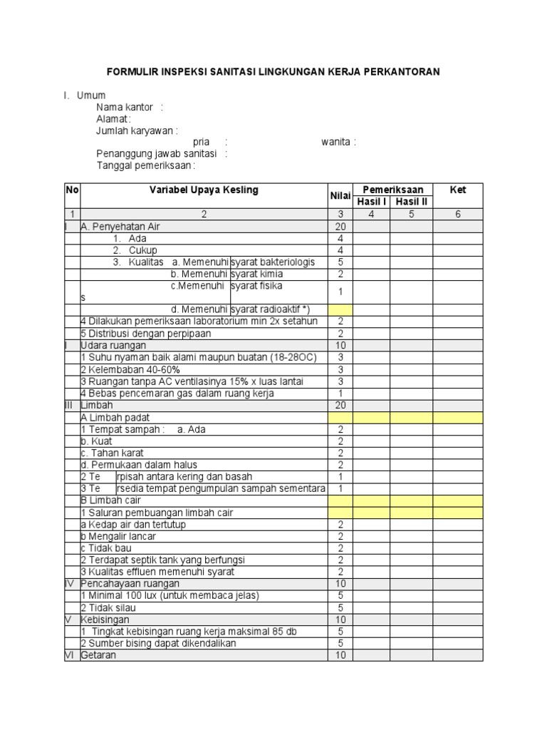 Formulir Inspeksi Kesehatan Lingkungan | PDF