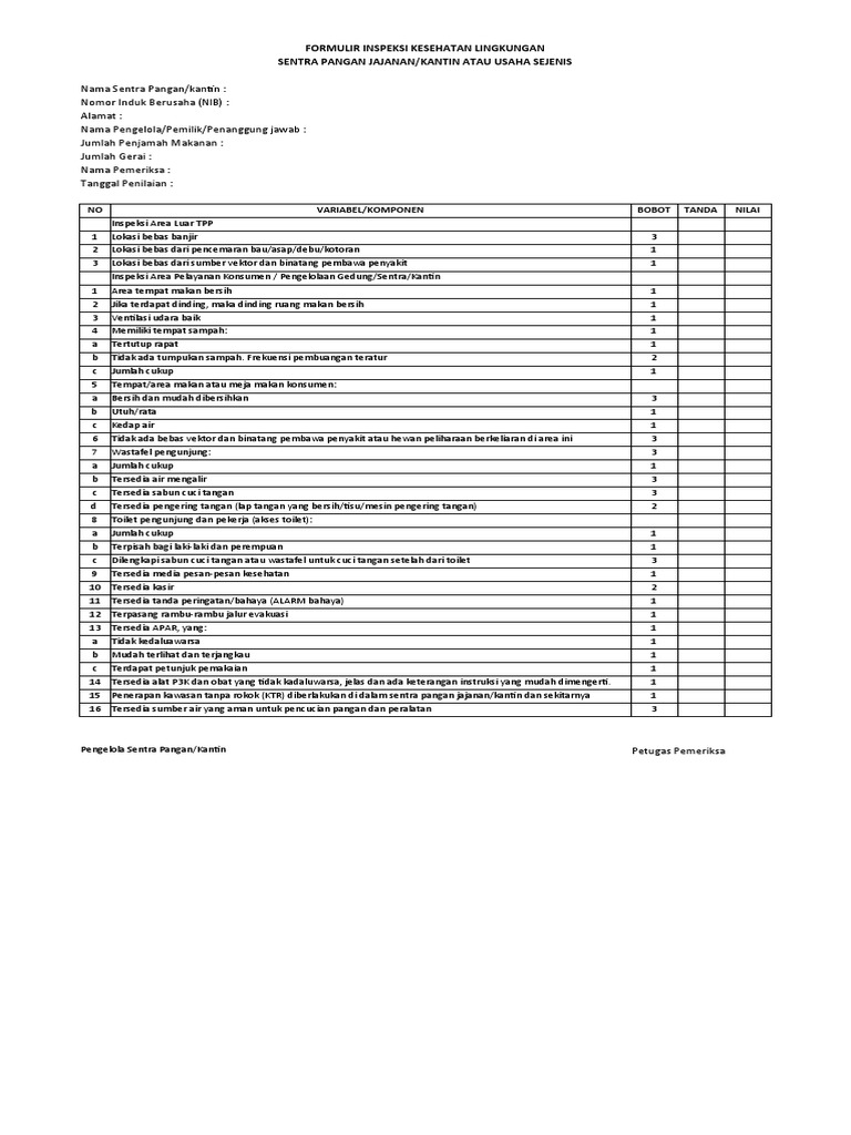 Form IKL Sentra Pangan Jajanan Kantin Atau Usaha Sejenis | PDF