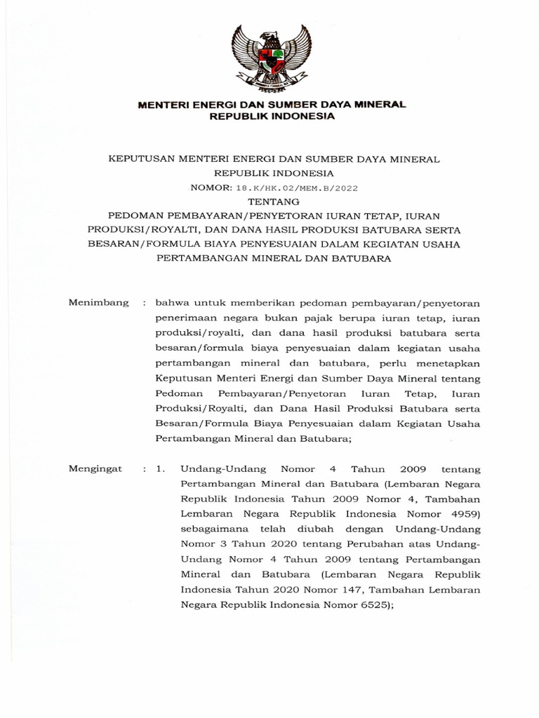Salinan Kepmen ESDM 18 K 2022 | PDF