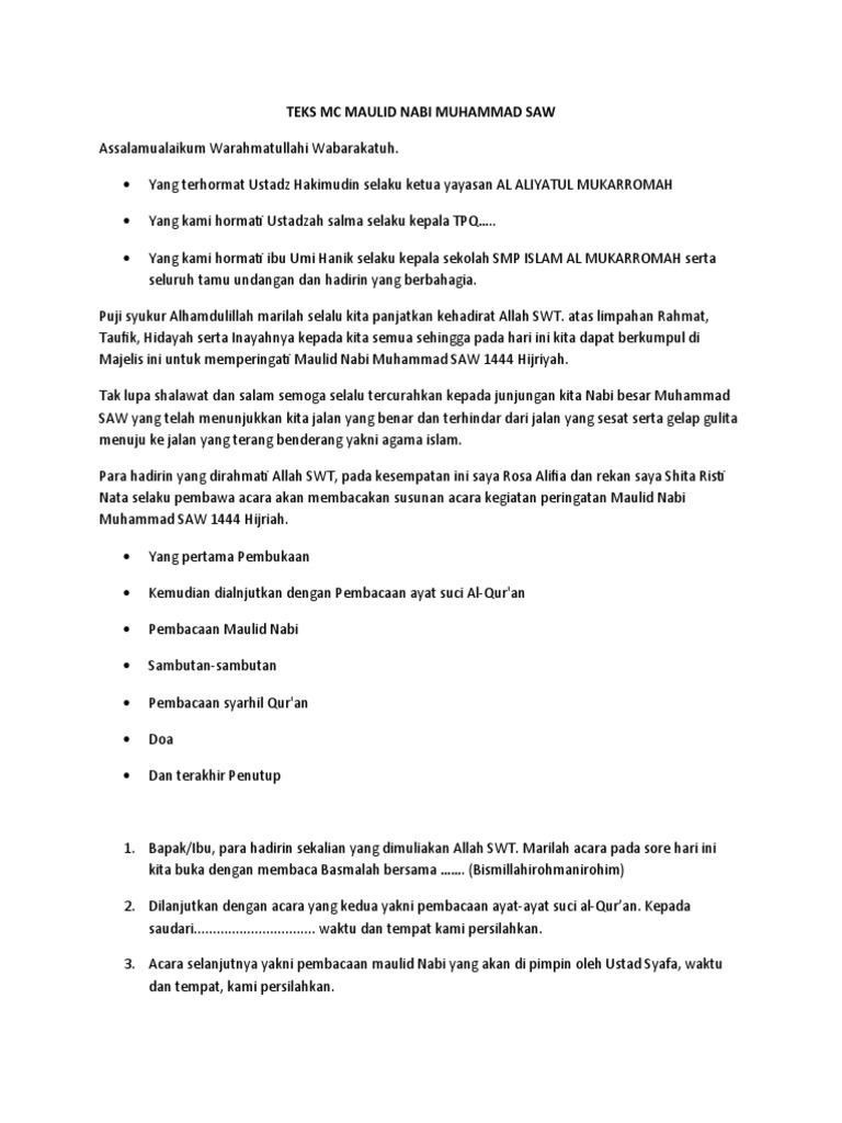 Teks MC Maulid Nabi | PDF | Perjalanan