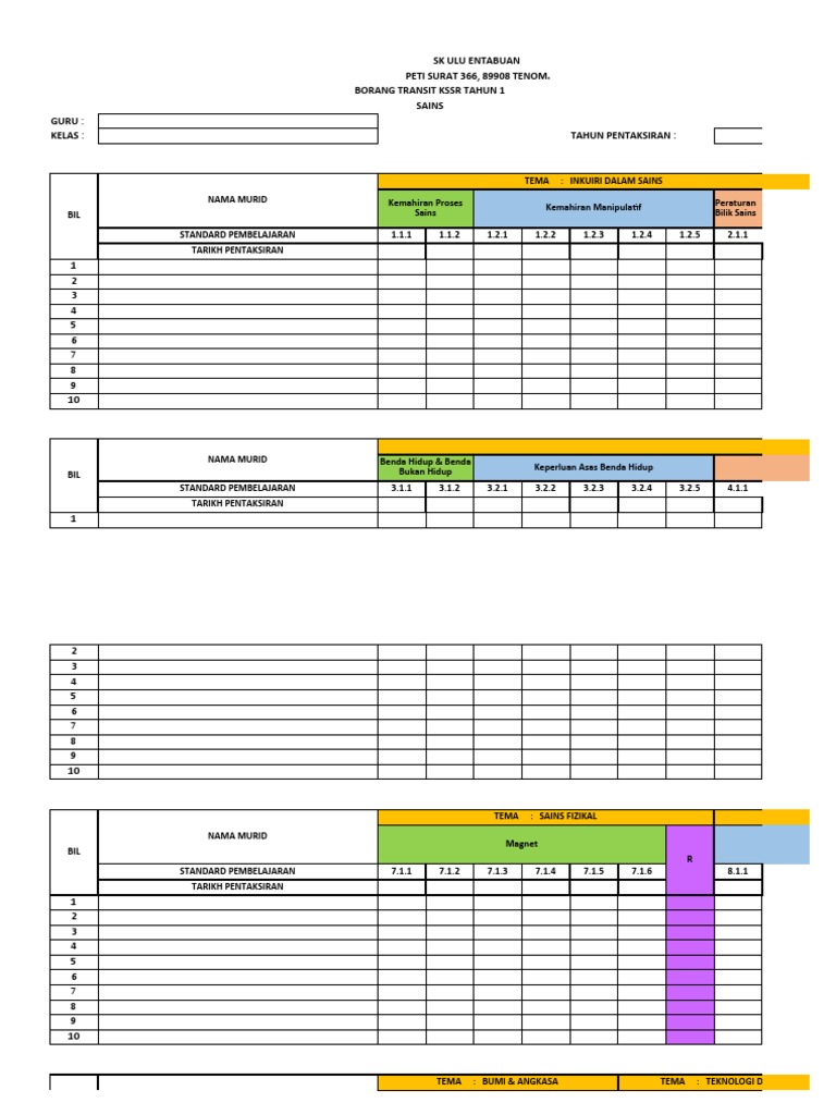 Rekod Transit Sains T1-T6 (PBD) | PDF