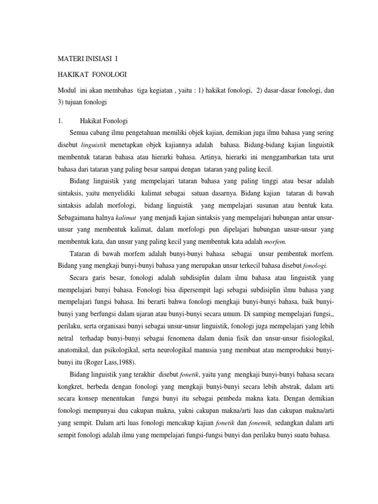 Materi Inisiasi I Fonologi Bi | PDF