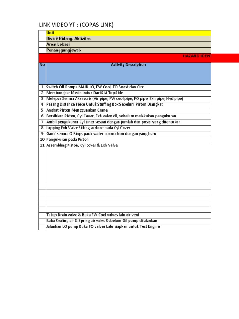 Contoh Form Hirarc (Unesa) 2022 | PDF