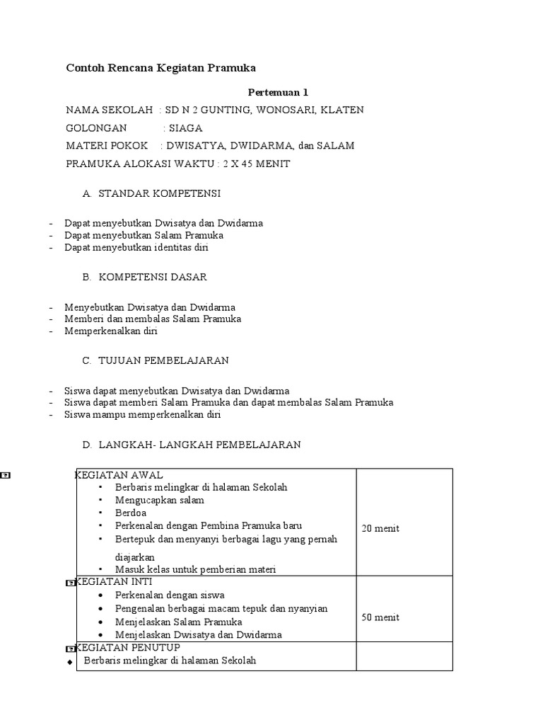 Contoh Rencana Kegiatan Pramuka | PDF