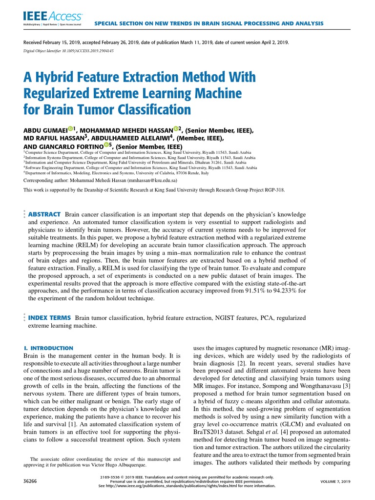 A Hybrid Feature Extraction Method With Regularized Extreme Learning Machine For Brain Tumor ...