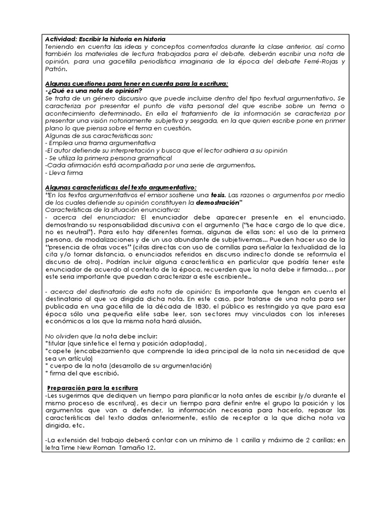 Actividad de Escritura-Nota de Opinion | PDF