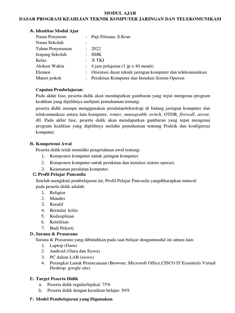 Modul AJAR DPKTKJT - Perakitan Komputer | PDF