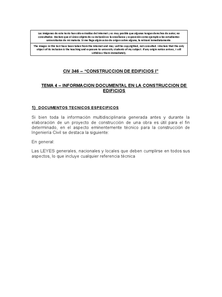 Civ 346.tema 4.informacion Documental Sobre La Construccion de Edificios | PDF | Ingeniería ...