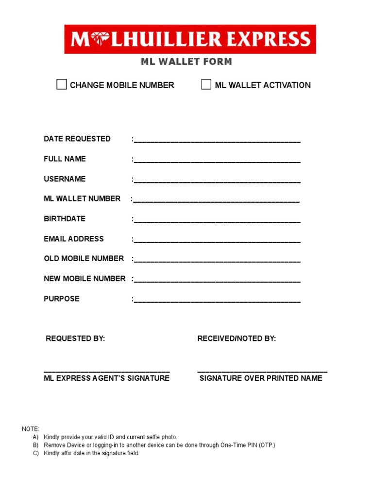ML Express ML Wallet Form | PDF