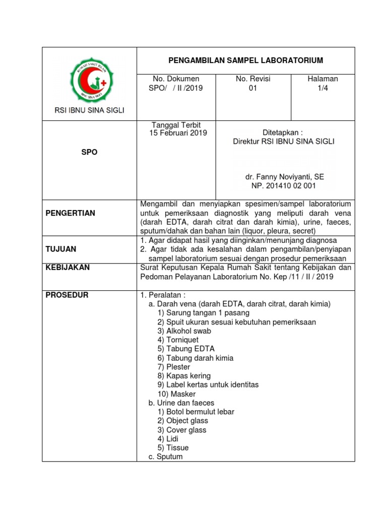 5.7.1.1 SOP Pengambilan Sampel Laboratorium | PDF