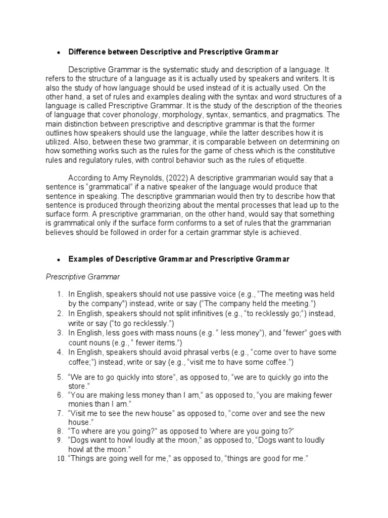 Descriptive and Prescriptive Grammar | PDF | Grammar | Linguistics
