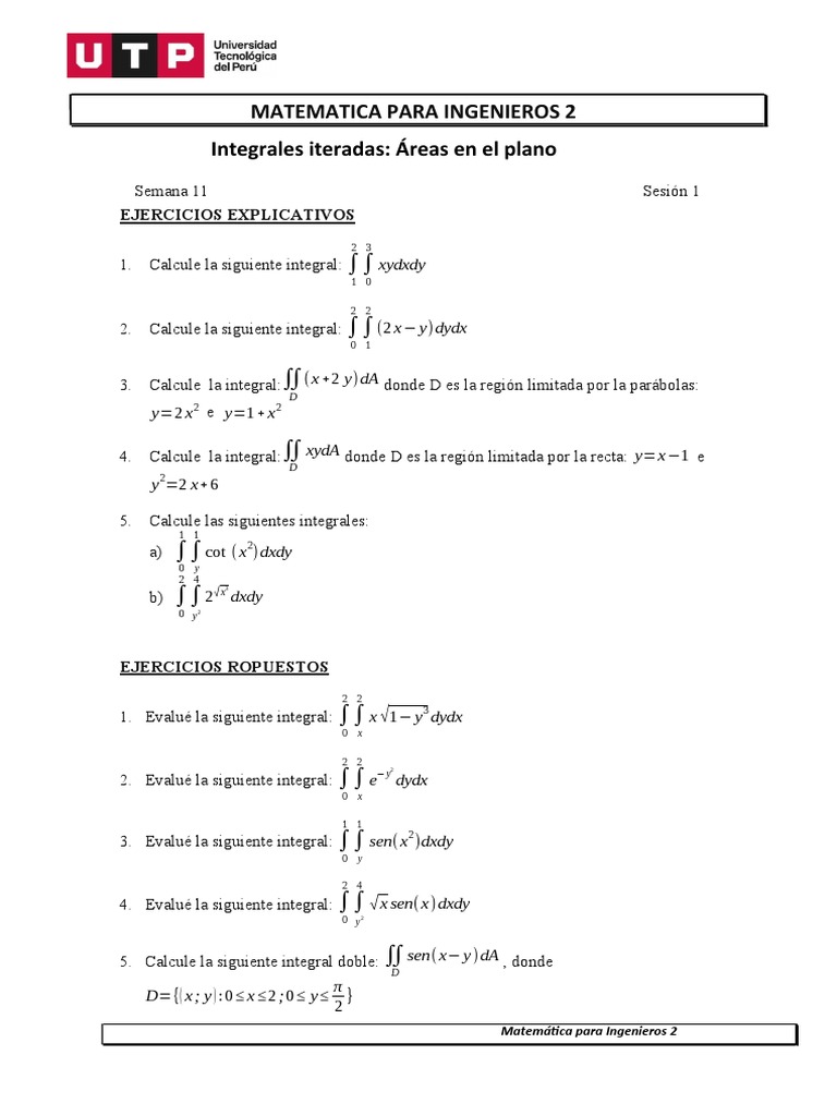 Ejercicios de Integrales Iteradas en Matemáticas | PDF | Integral | Análisis matemático