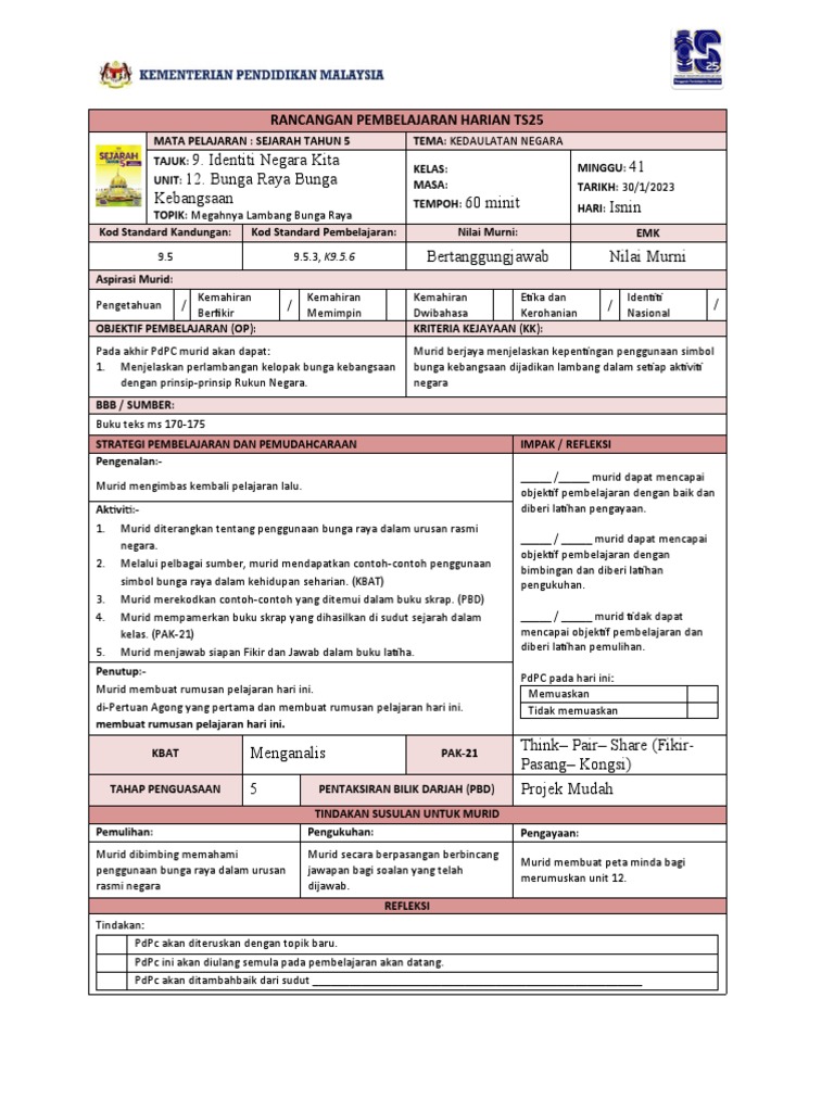 Sejarah Tahun 5: Bunga Raya | PDF | Karier & Perkembangan