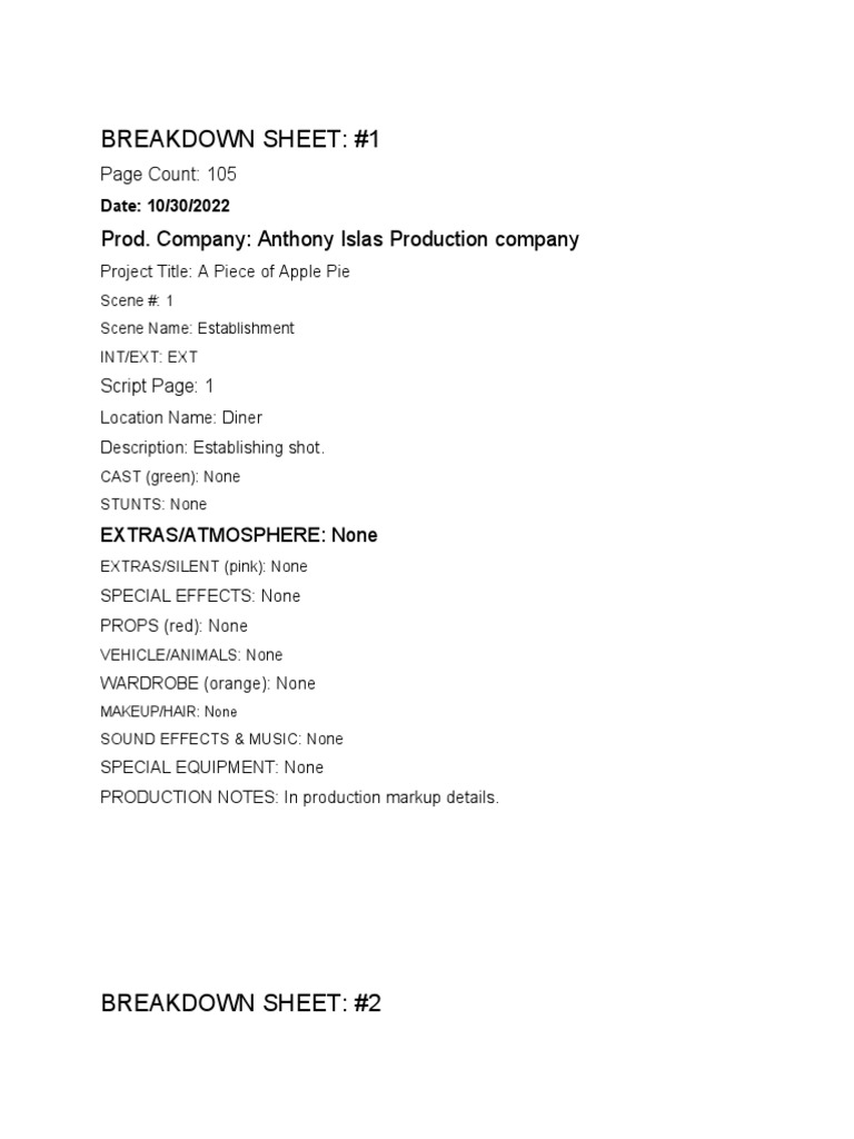 Script Breakdown Sheet | PDF | Silent Film