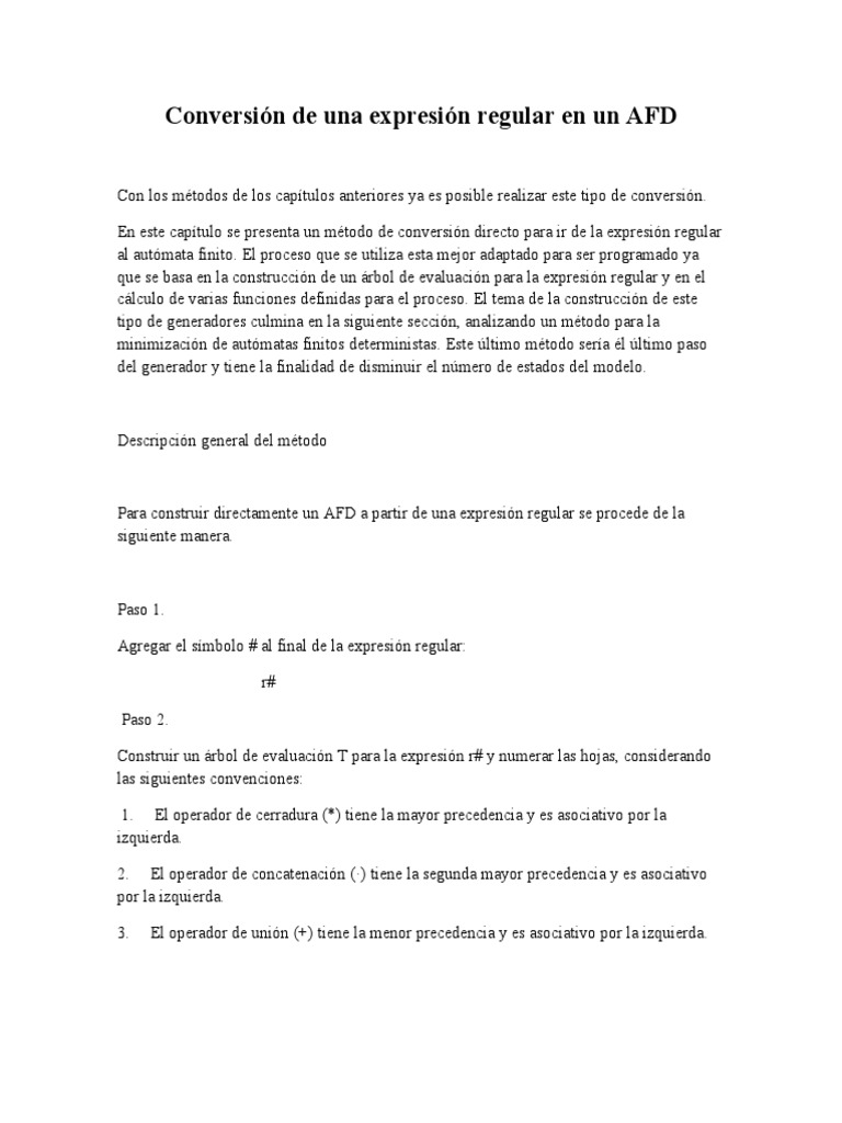 Conversión de Una Expresión Regular en Un AFD | PDF | Función (Matemáticas) | Algoritmos