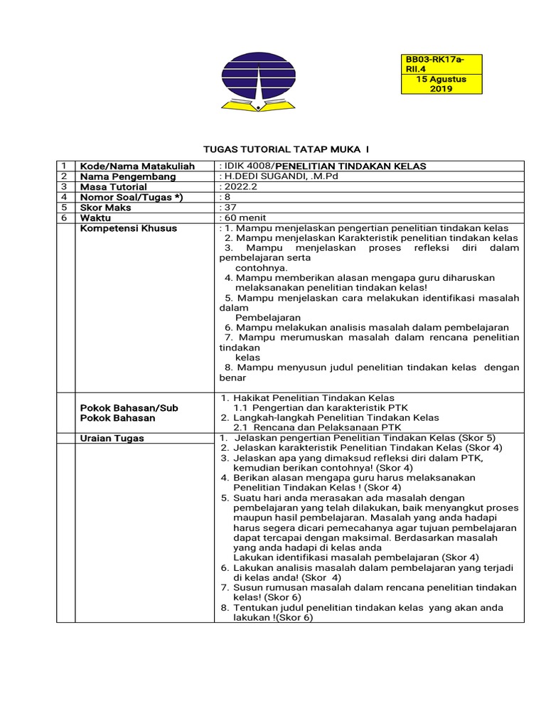 PTK Pella Tugas Tutorial I | PDF