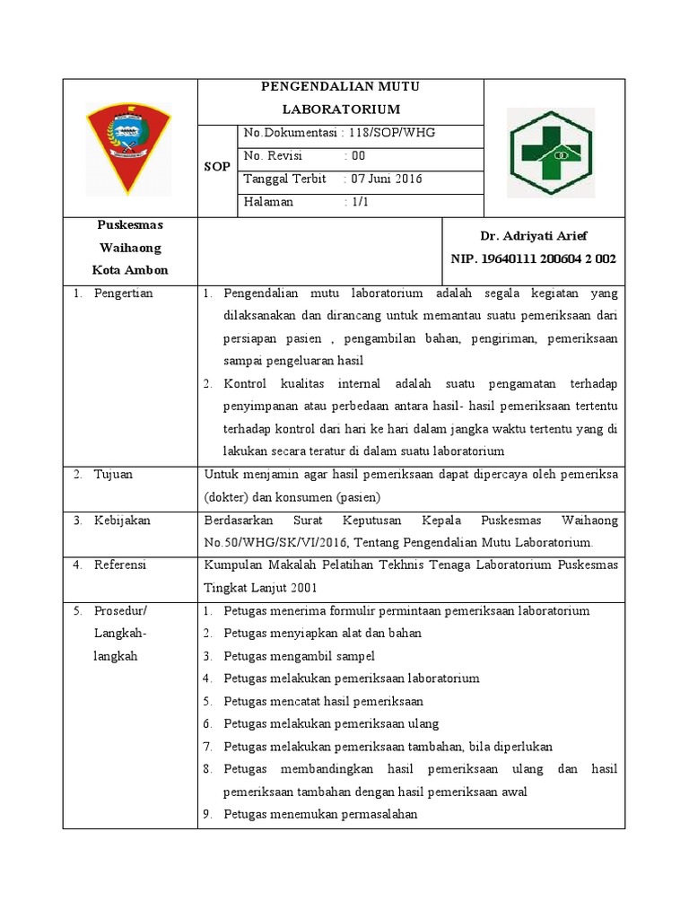 Sop PENGENDALIAN MUTU LABORATORIUM | PDF