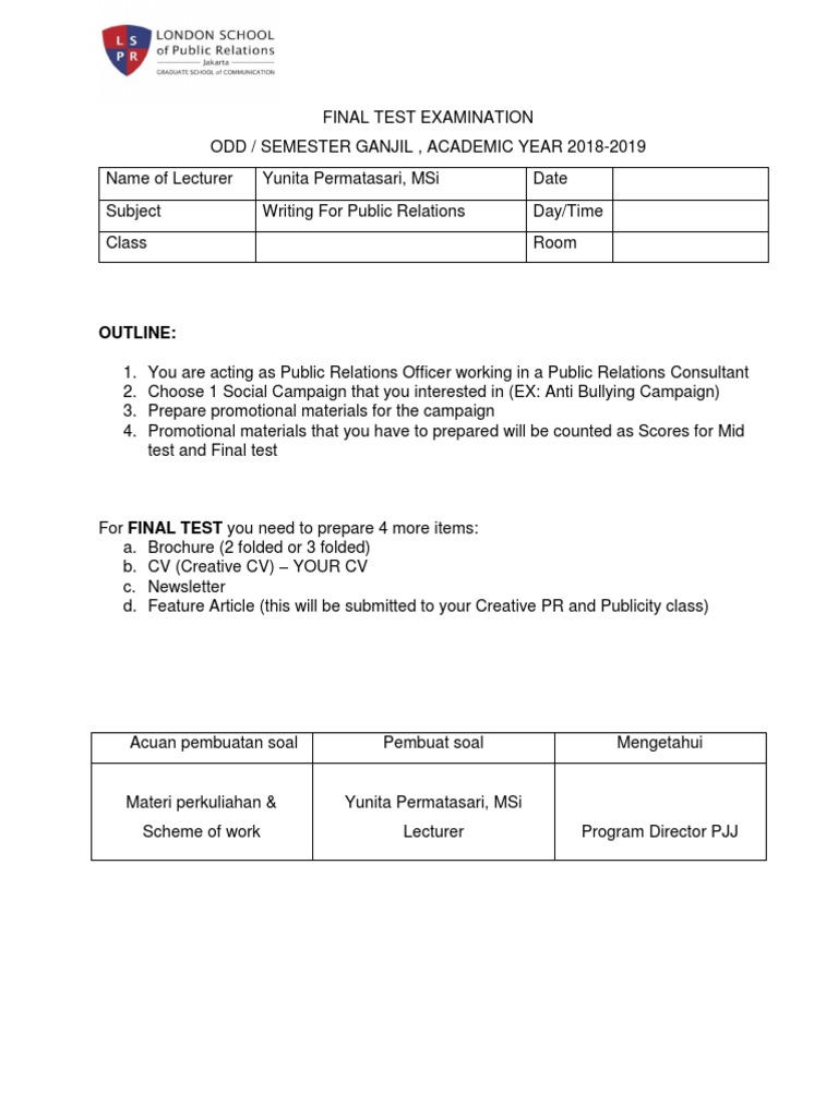 Final Exam: Public Relations Writing | PDF